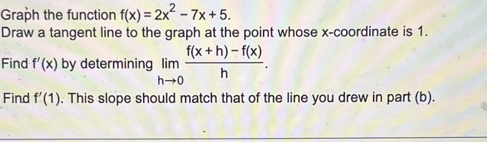 Solved Graph the function f(x)=2x2-7x+5Draw a tangent line | Chegg.com