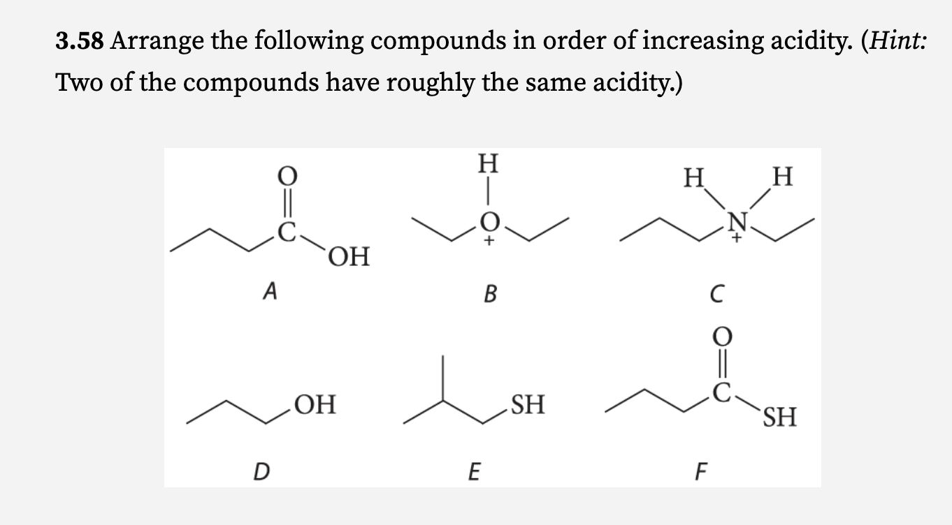 Solved 3.58 ﻿Arrange the following compounds in order of | Chegg.com