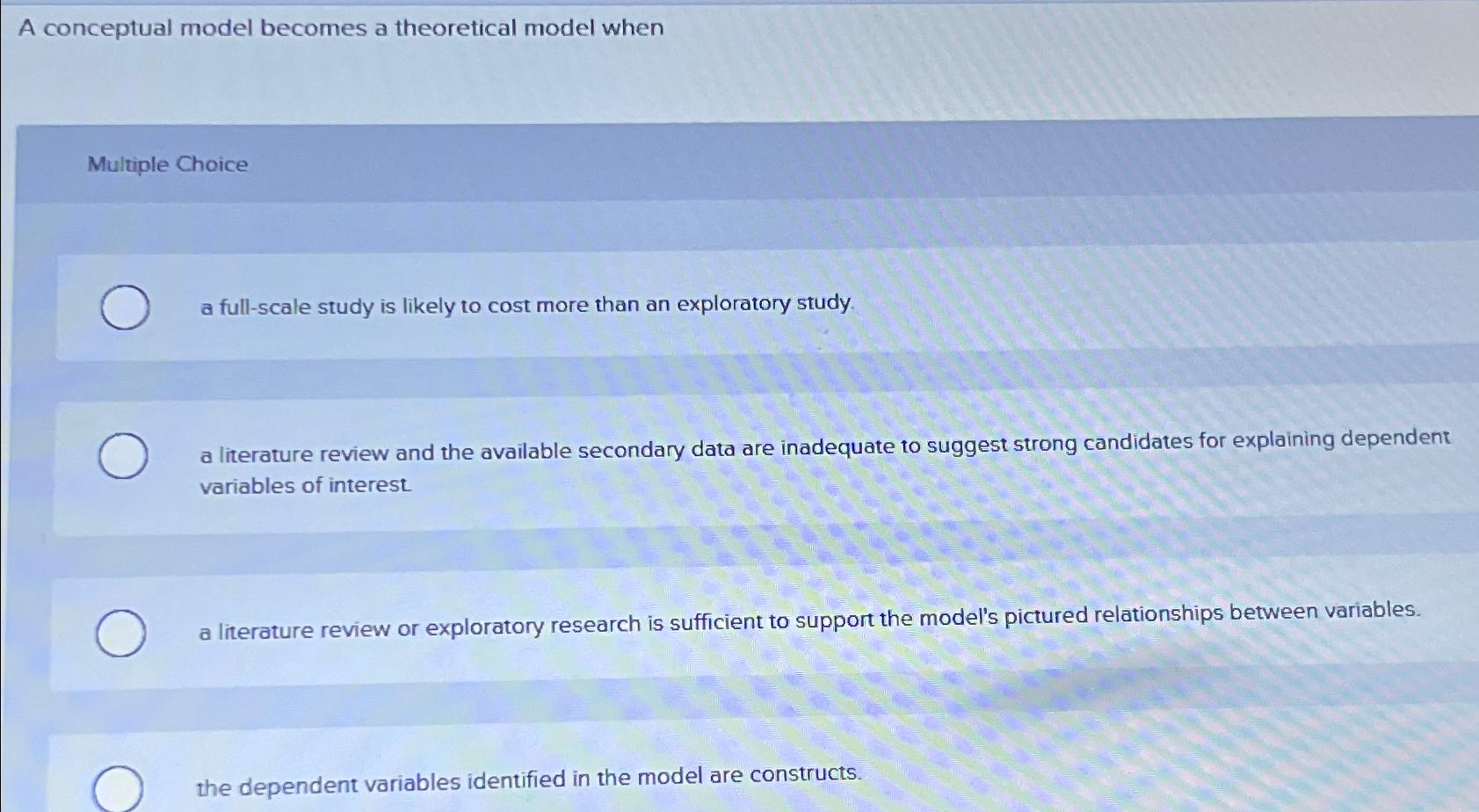 Solved A conceptual model becomes a theoretical model | Chegg.com