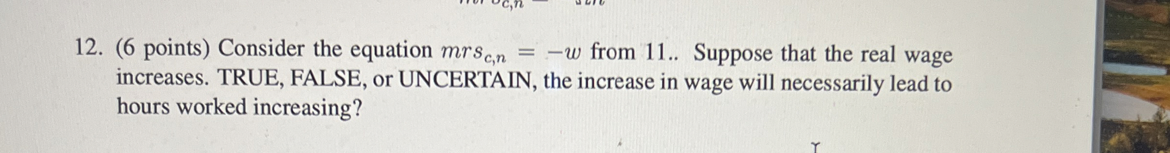 Solved (6 ﻿points) ﻿Consider the equation mrsc,n=-w ﻿from | Chegg.com