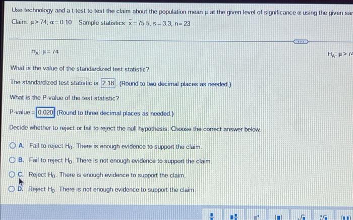 Solved Use technology and a t-test to test the claim about | Chegg.com