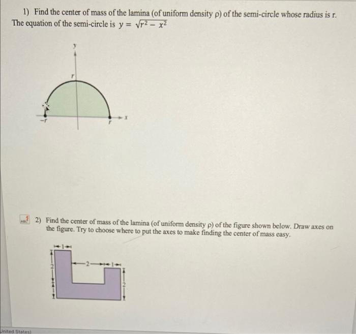 Solved 1) Find the center of mass of the lamina (of uniform | Chegg.com