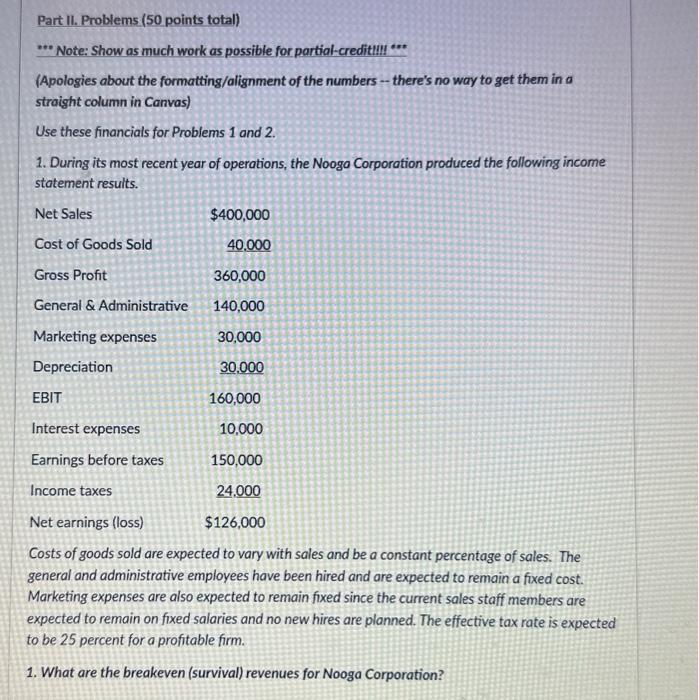 Solved Part II. Problems ( 50 points total) *on Note: Show | Chegg.com