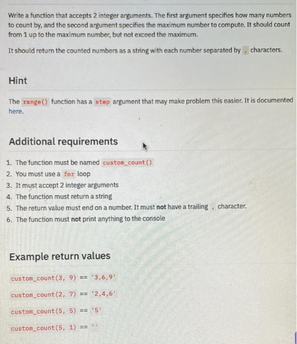 Solved Write a function that accepts 2 integer arguments. | Chegg.com