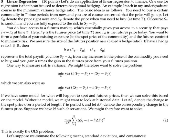 Solved 5 Linear Regression (20 points) Let's do an | Chegg.com