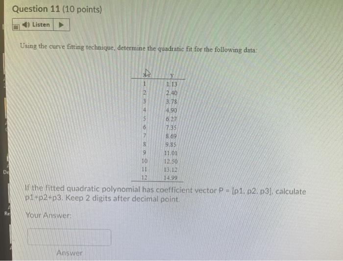 Solved Question 11 (10 points) 4 Listen Using the curve | Chegg.com