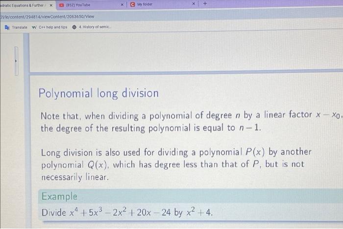 Solved please solve this polynomial using long division | Chegg.com