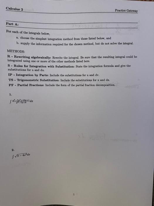 Solved For each of the integrals below, a. choose the | Chegg.com