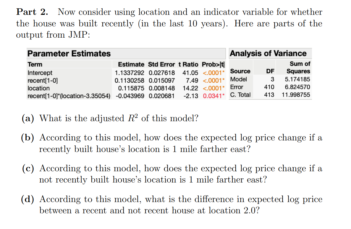 Part 2. ﻿Now consider using location and an indicator | Chegg.com