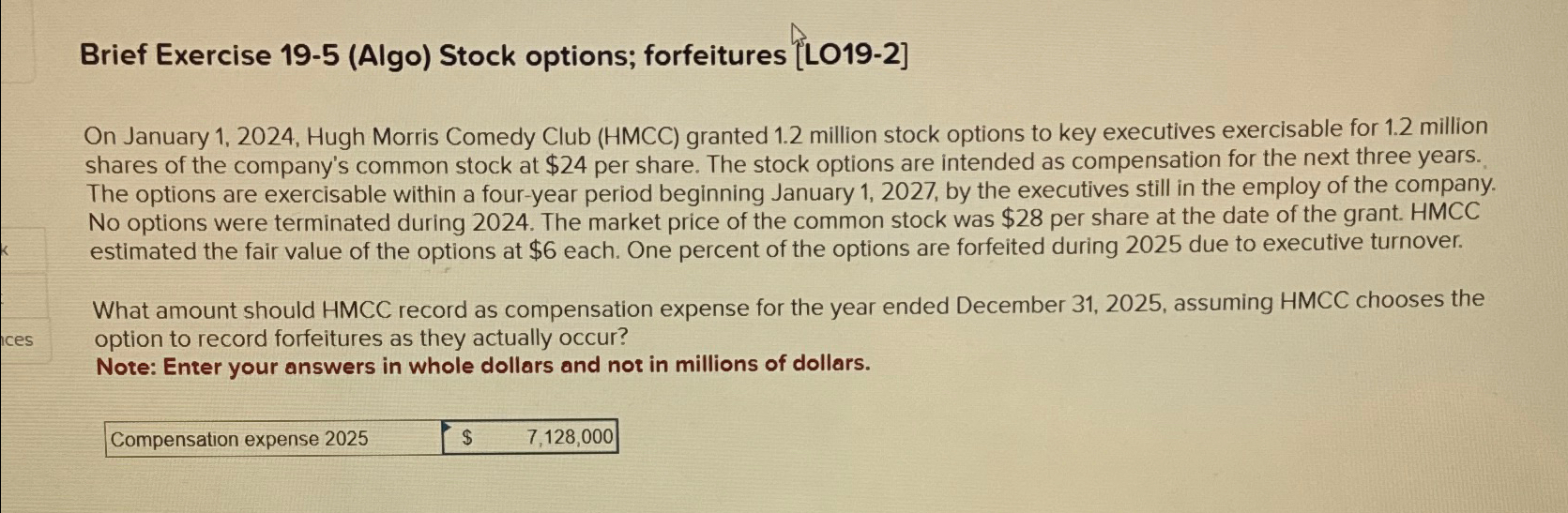 Solved Brief Exercise 19-5 (Algo) ﻿Stock options; | Chegg.com