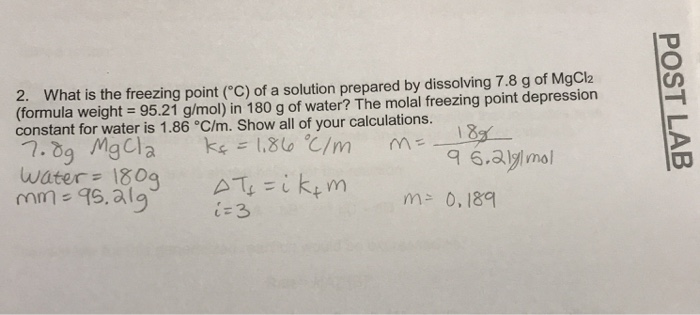 colligative properties freezing point depression lab chegg