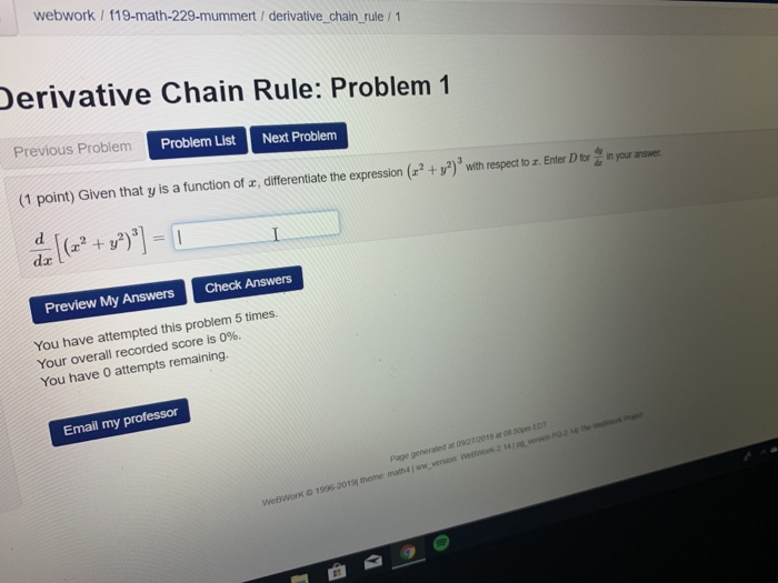 Solved webwork / f19-math-229-mummert/ derivative_chain | Chegg.com