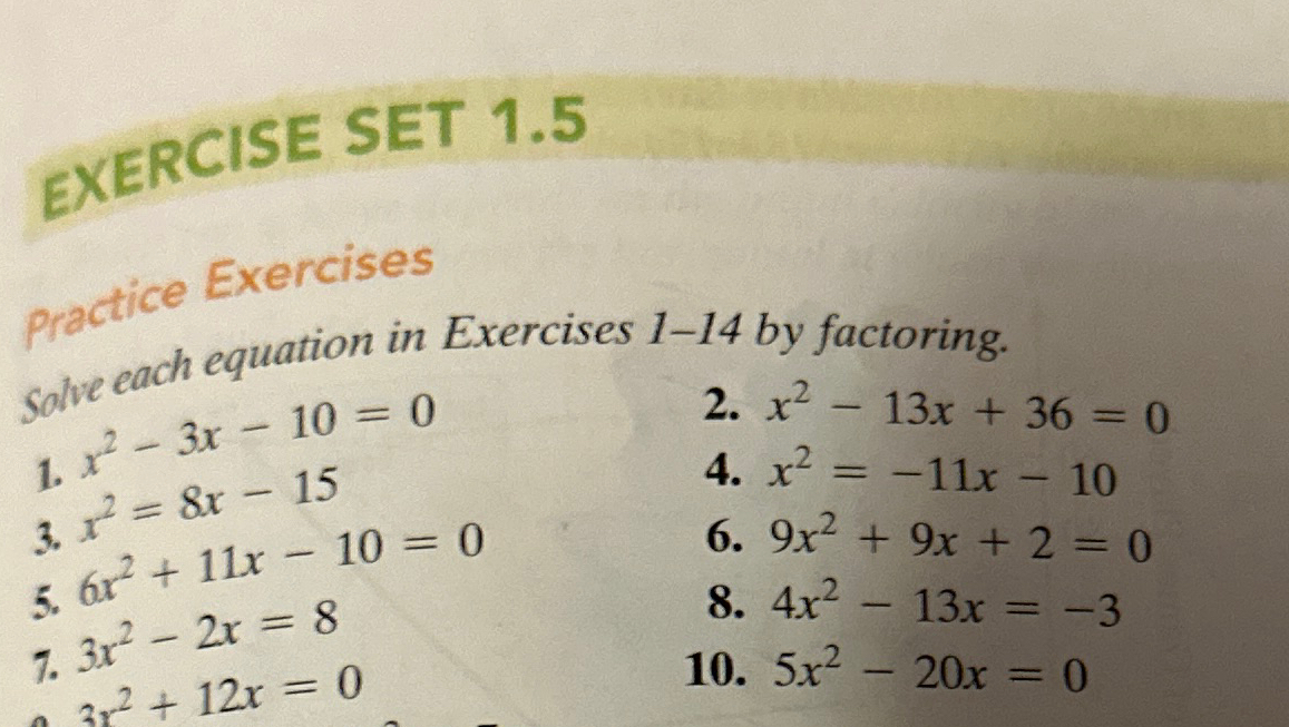 Solved XERCISE SET 1.5practice ExercisesSolve each equation | Chegg.com