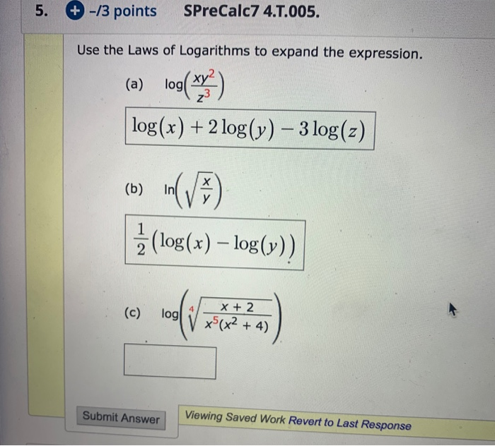 Solved Expand the expression using the laws of logarithms | Chegg.com