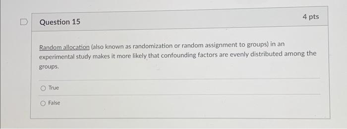 Solved Question 15 Random allocation (also known as | Chegg.com