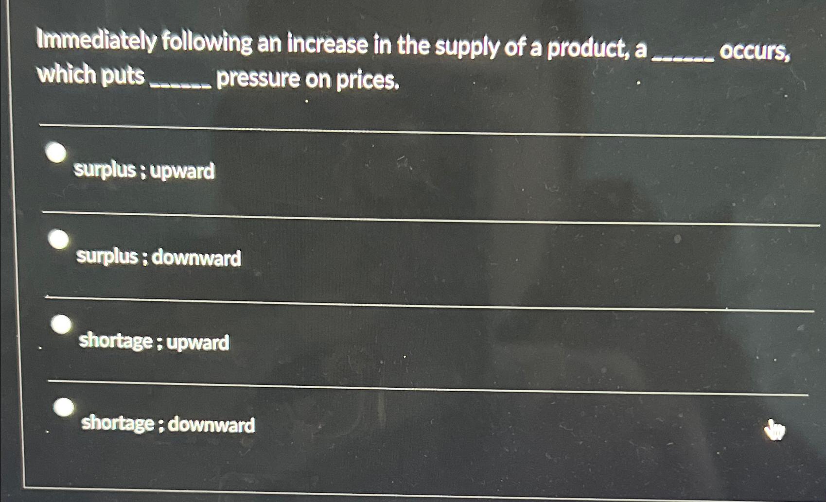 Solved Immediately following an increase in the supply of a | Chegg.com