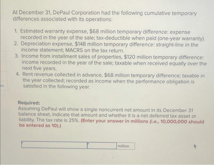 Solved At December 31, DePaul Corporation had the following | Chegg.com