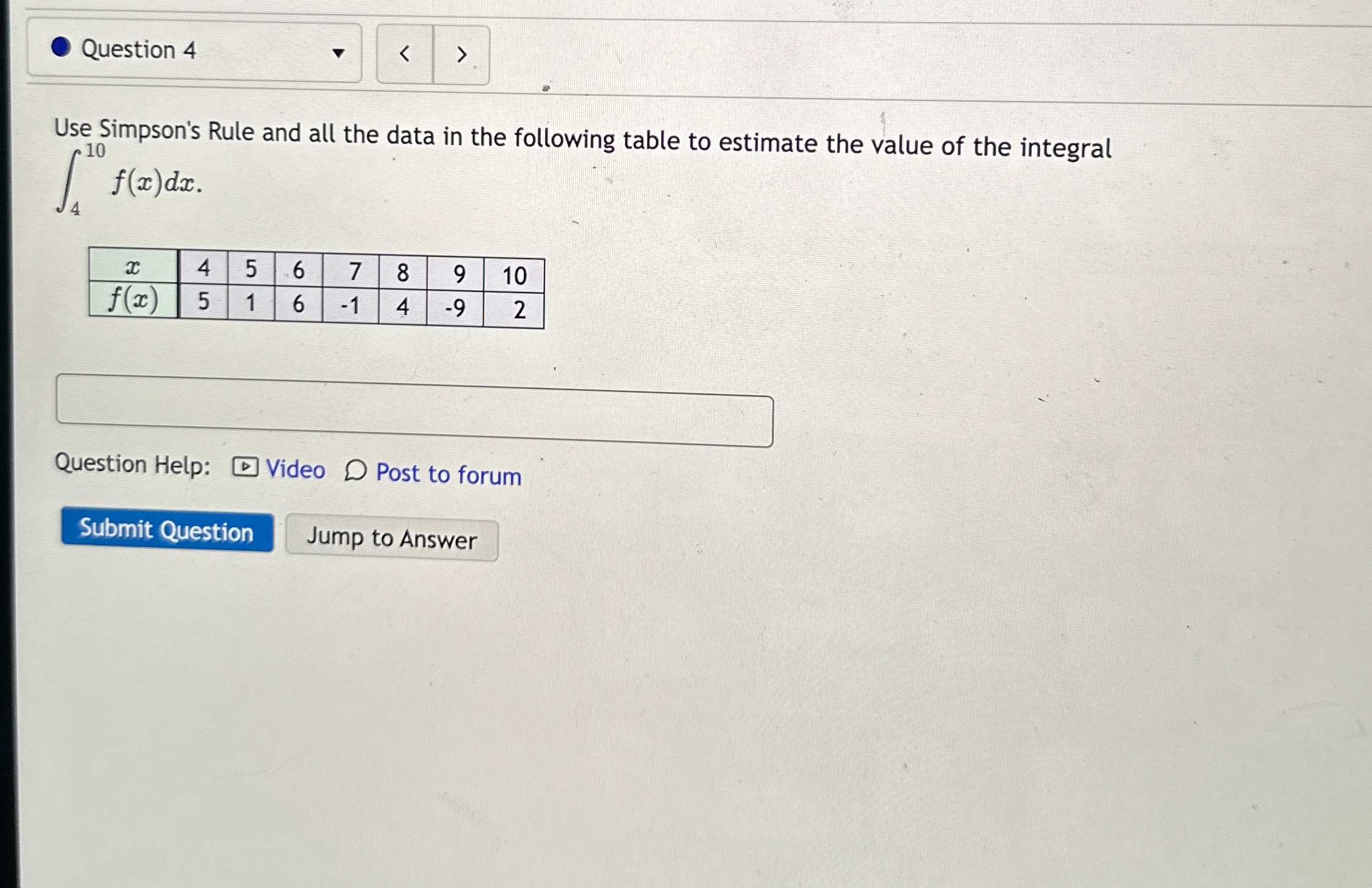 Solved Question 4Use Simpson's Rule and all the data in the | Chegg.com
