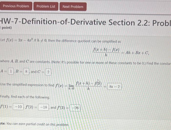 Solved HW-7-Definition-of-Derivative Section 2.2: Probl | Chegg.com