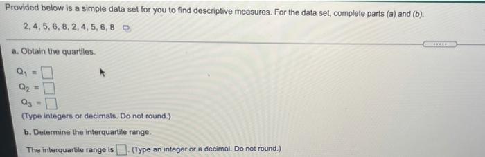 Solved Provided below is a simple data set for you to find | Chegg.com