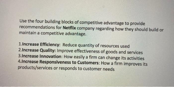 Solved Use the four building blocks of competitive advantage | Chegg.com