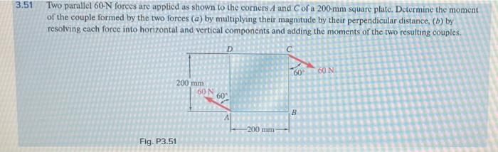 Solved 3.51 Two parallel 60-N forces are applied as shown to | Chegg.com