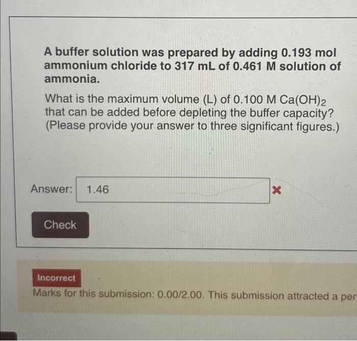 Solved A buffer solution was prepared by adding 0.193 mol | Chegg.com