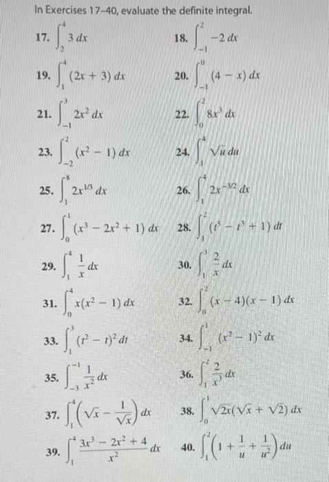 Solved In Exercises 17-40, evaluate the definite integral. | Chegg.com