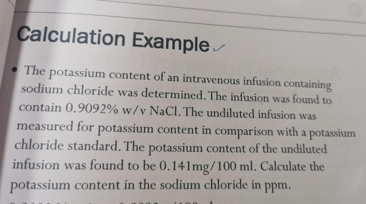 Solved Calculation Example The potassium content of an | Chegg.com