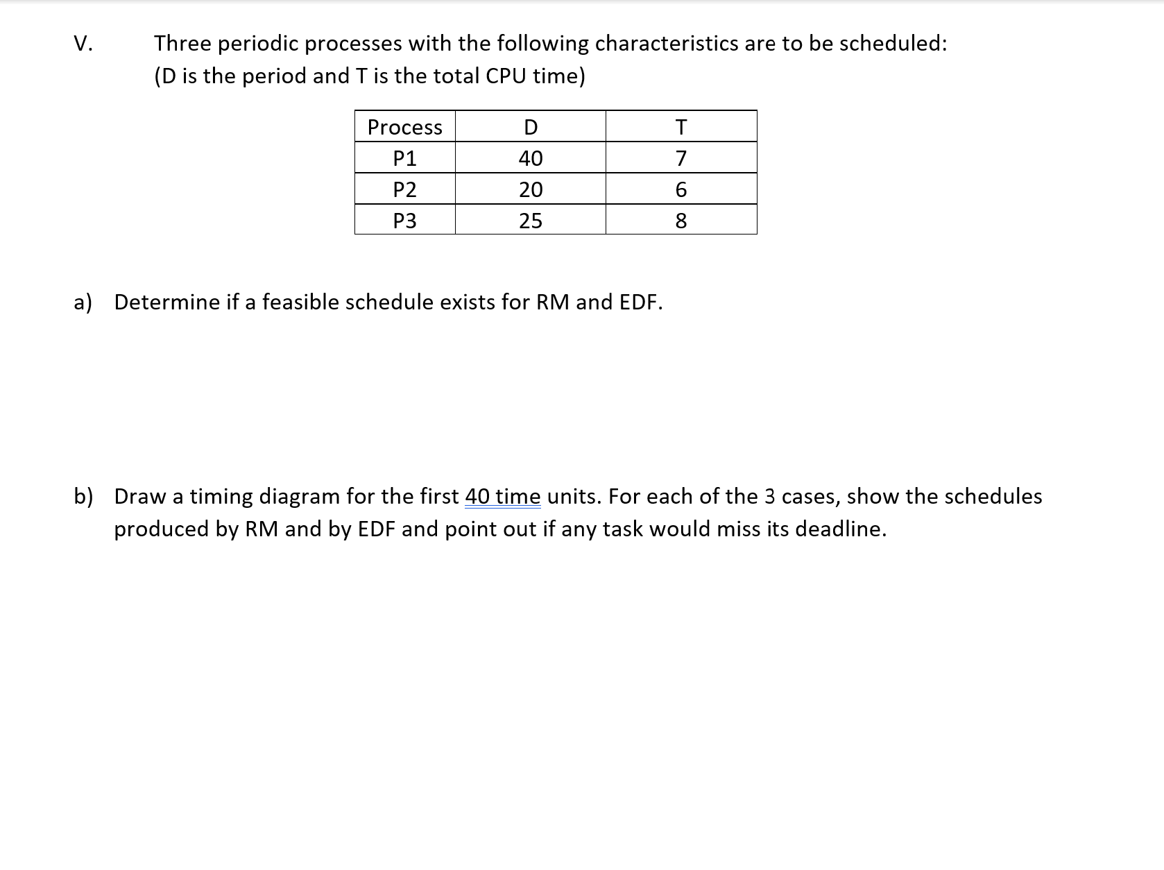Solved V. ﻿Three periodic processes with the following | Chegg.com
