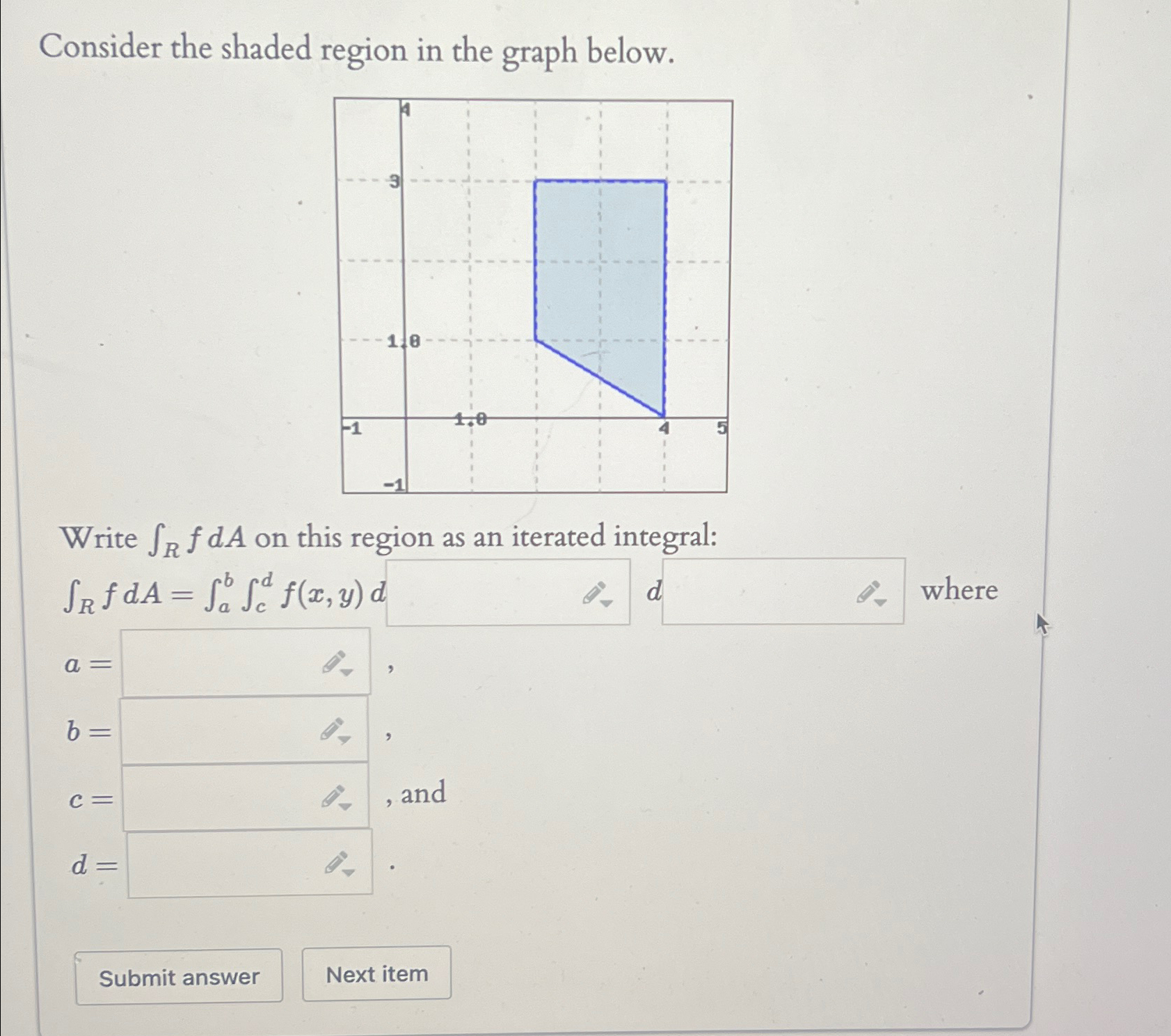 Solved Consider the shaded region in the graph below.Write | Chegg.com