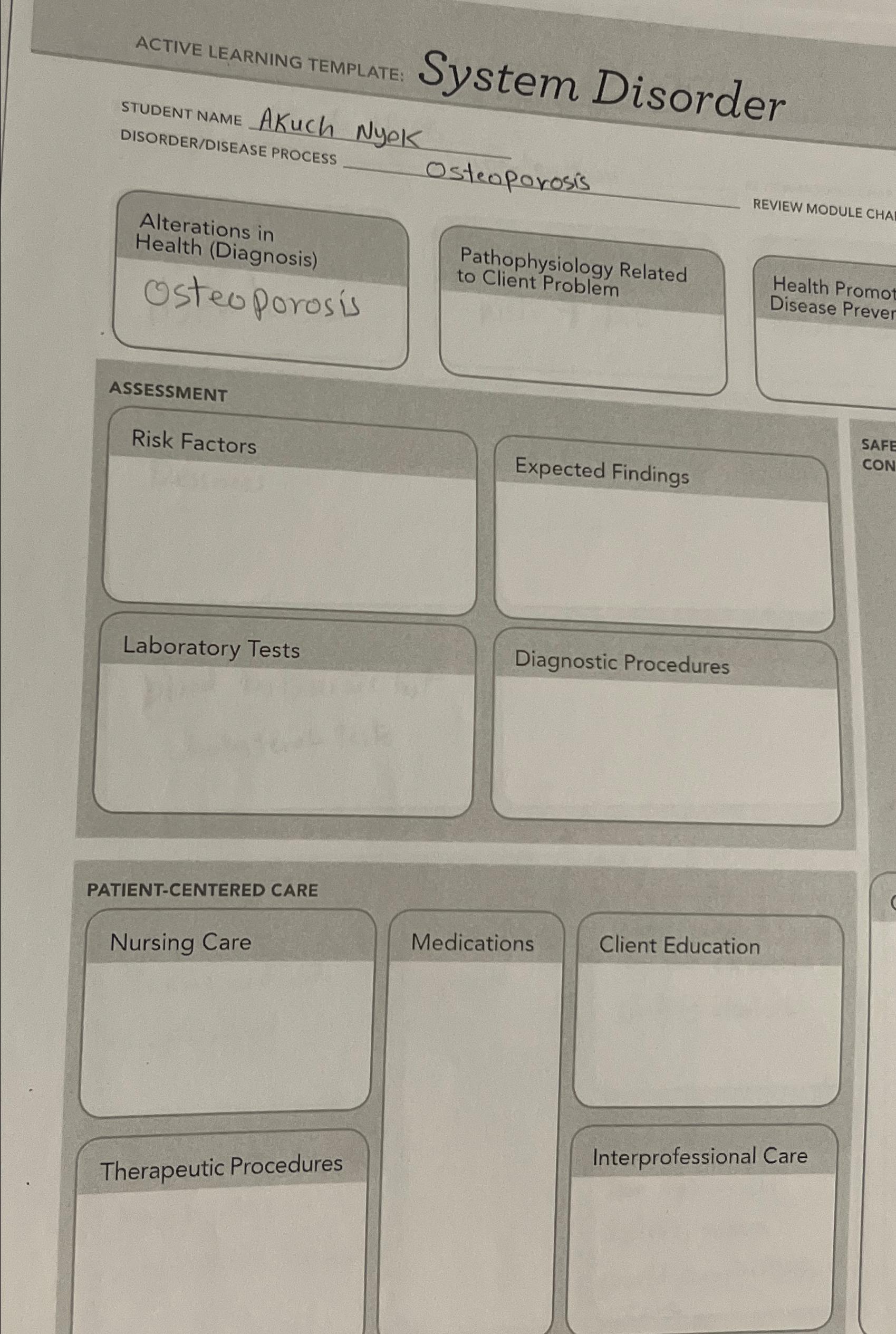 Solved active learning template: System Disorderstudent name | Chegg.com