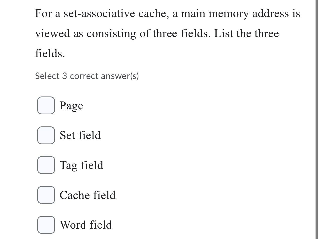 Solved For a set-associative cache, a main memory address is | Chegg.com