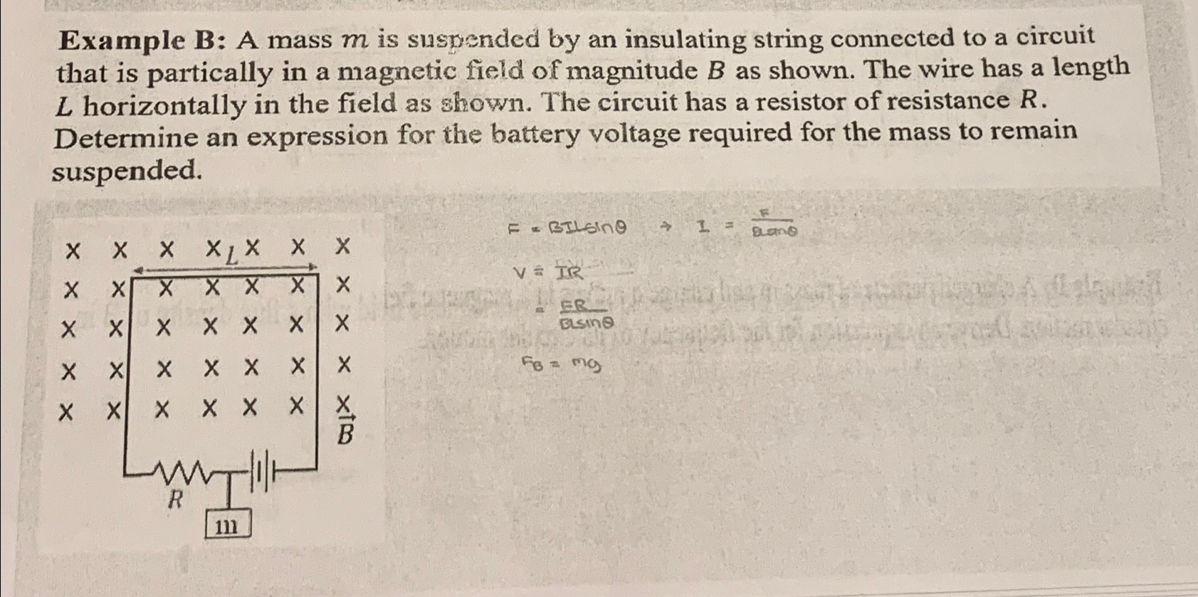 Solved Example B: A mass m ﻿is suspended by an insulating | Chegg.com