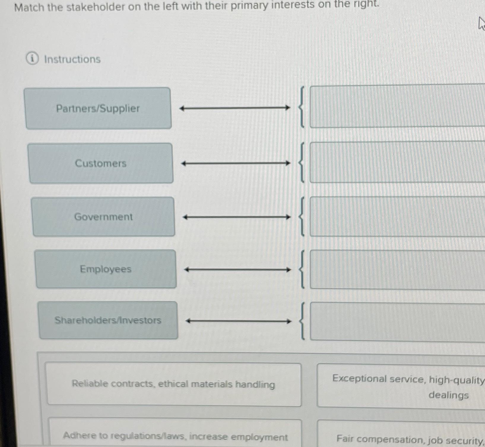 Solved Match the stakeholder on the left with their primary | Chegg.com