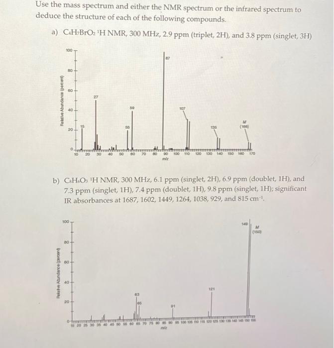Use the mass spectrum and either the NMR spectrum or | Chegg.com