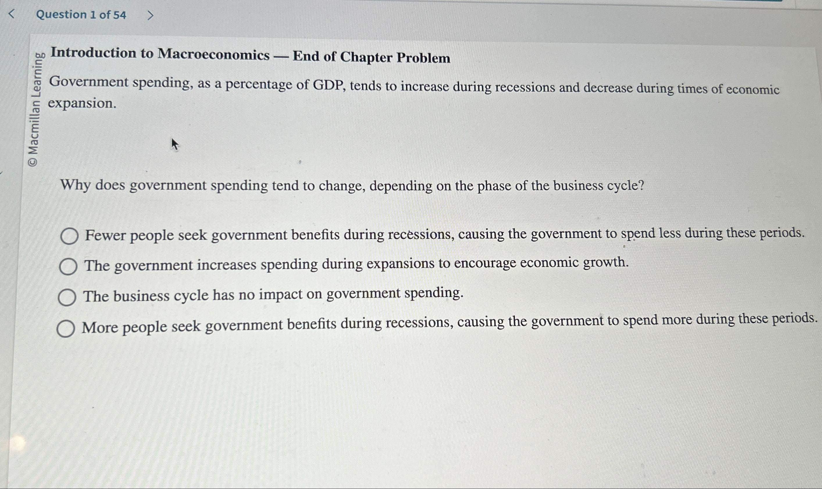 Solved Question 1 ﻿of 54Introduction to Macroeconomics - | Chegg.com