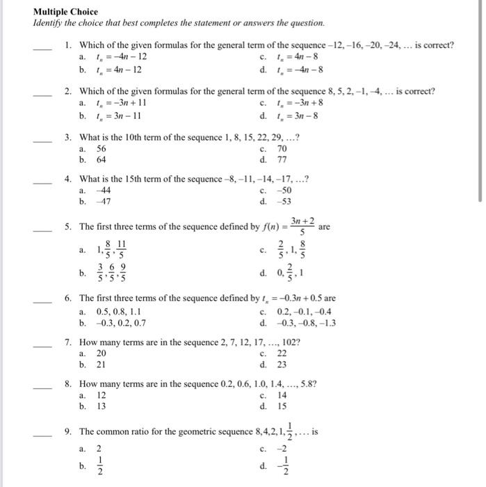 Solved Multiple Choice Identify the choice that best | Chegg.com