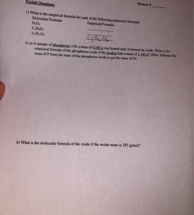 Solved Prelab Questions Drawer # 1) What is the empirical | Chegg.com