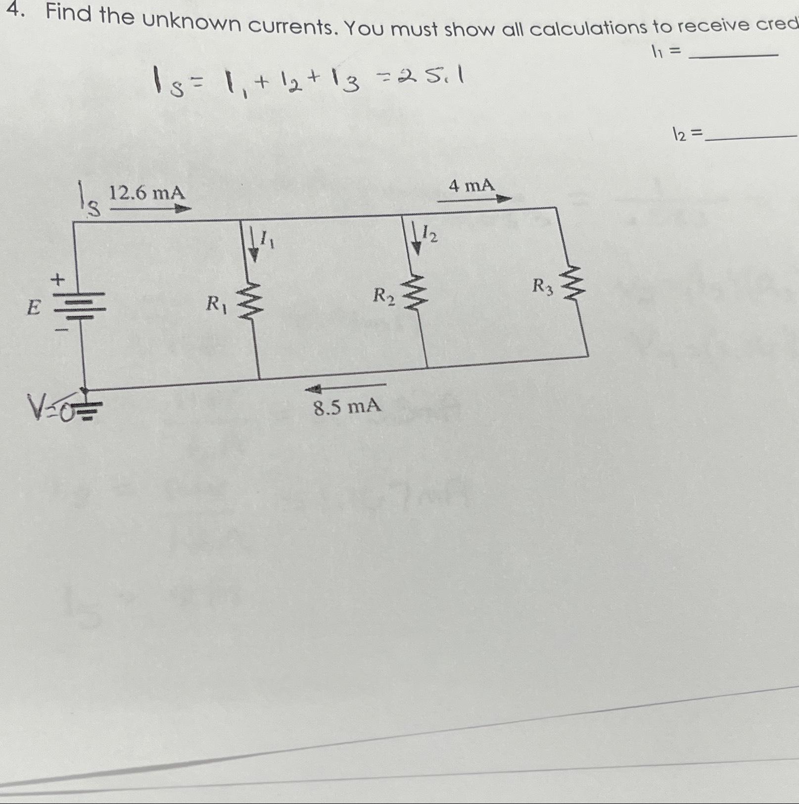 Solved Find the unknown currents. You must show all | Chegg.com
