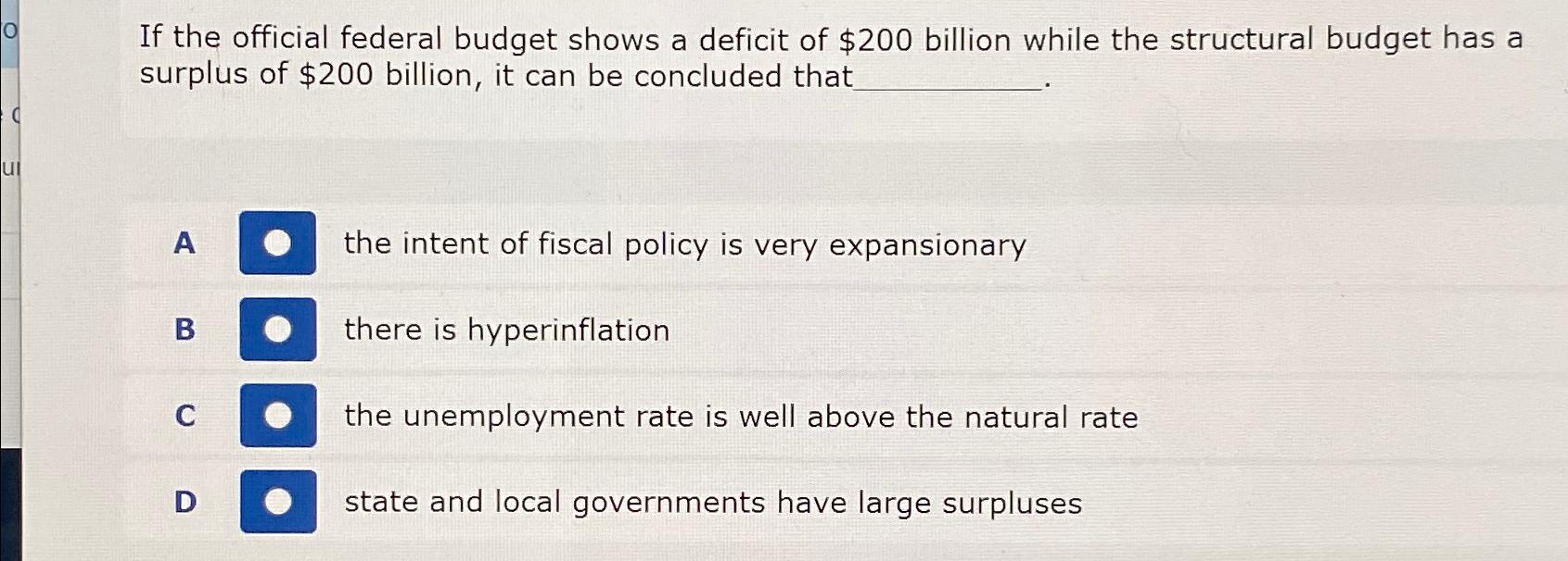 Solved If the official federal budget shows a deficit of | Chegg.com