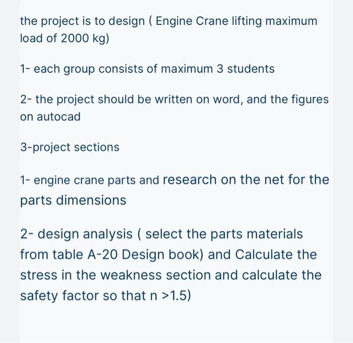 Solved the project is to design ( Engine Crane lifting | Chegg.com