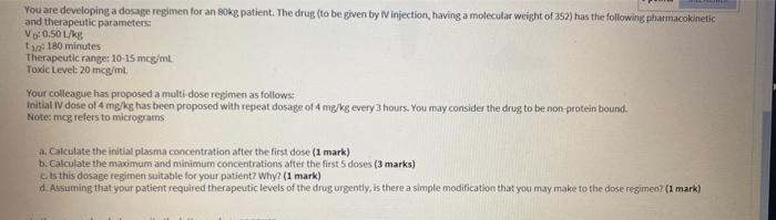 Solved You are developing a dosage regimen for an Boke | Chegg.com