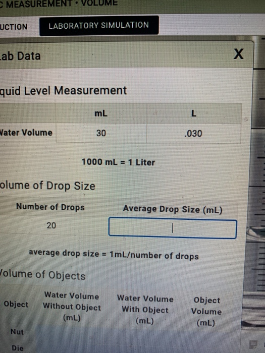 Solved MEASUREMENT UME UCTION LABORATORY SIMULATION Lab Data | Chegg.com