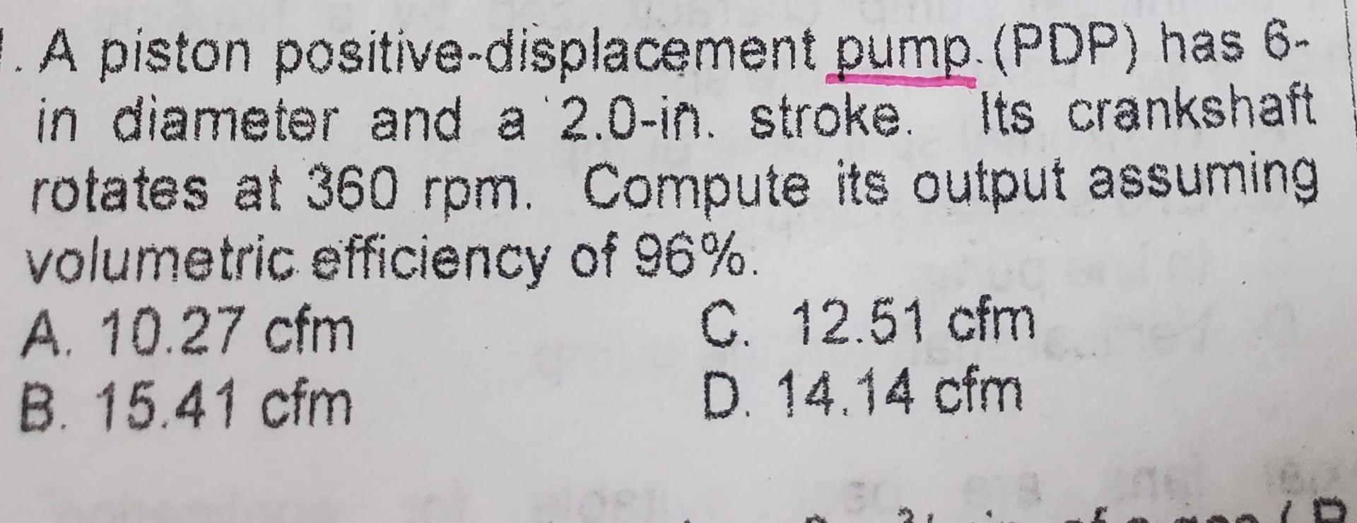 Solved A Piston Positive Displacement Pump Pdp Has 6 In