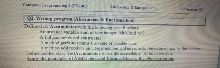 Solved Computer Programming-2 (CS2301) Abstraction & | Chegg.com