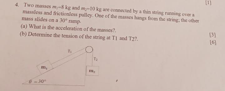 Solved Two masses m1=8kg ﻿and m2=10kg ﻿are connected by a | Chegg.com