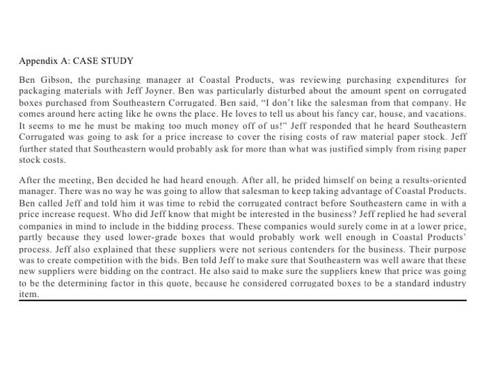 Solved Appendix A: CASE STUDY Ben Gibson, the purchasing | Chegg.com