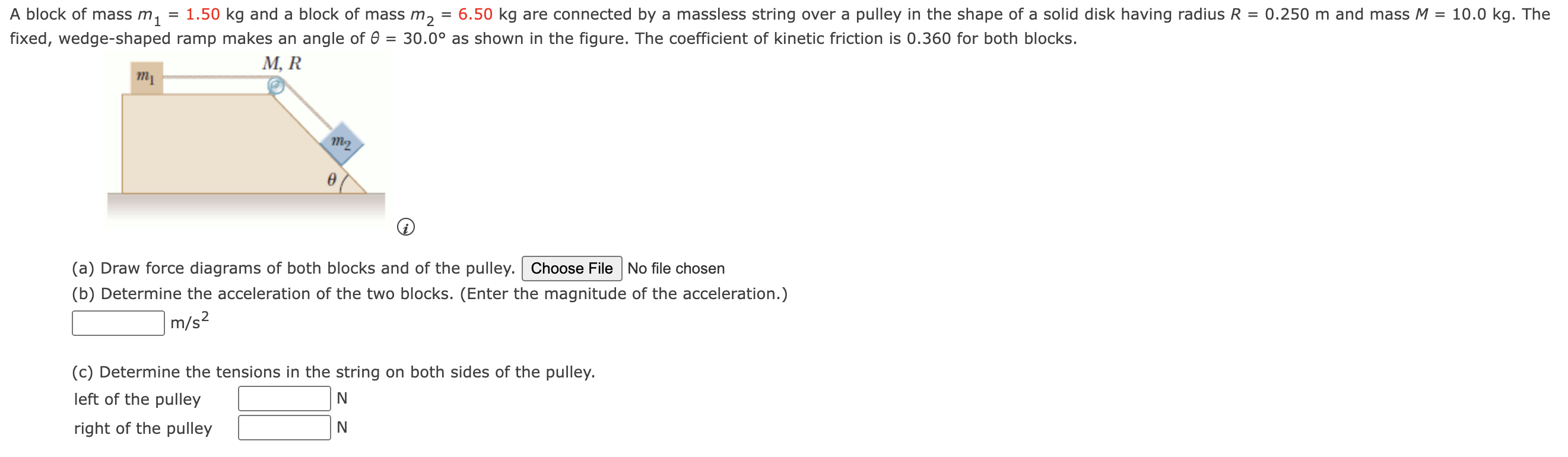 Solved A block of mass m1 = 2.25 ﻿kg and a block of mass | Chegg.com