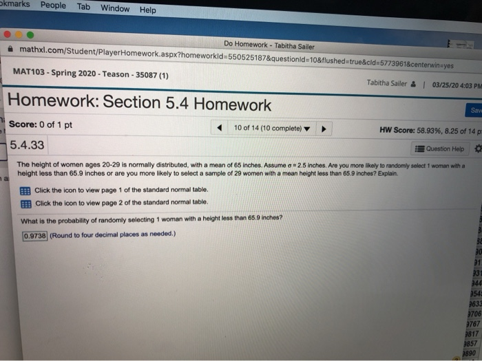 Solved Skmarks People Tab Window Help Do Homework - Tabitha | Chegg.com